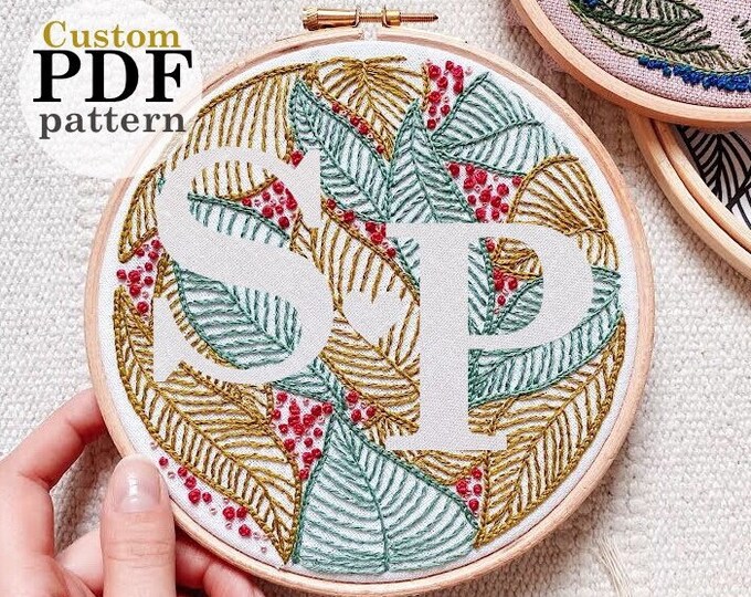 Personalized Botanical Initials PDF Hand Embroidery Pattern / - Etsy