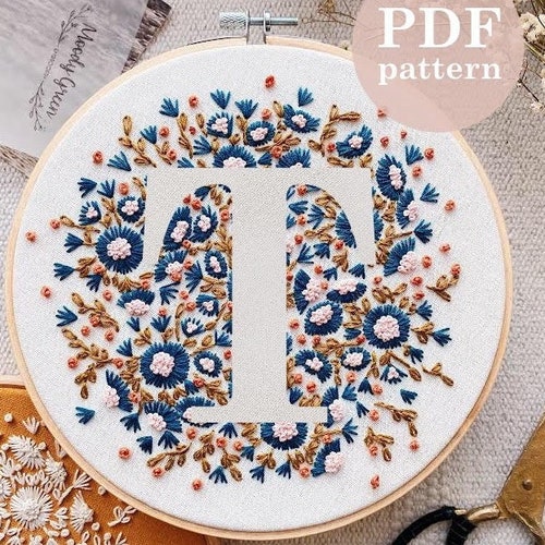 Floral Letter t Hand Embroidery Pattern / Digital - Etsy