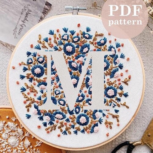 Celestial Design Letter m Hand Embroidery Pattern - Etsy