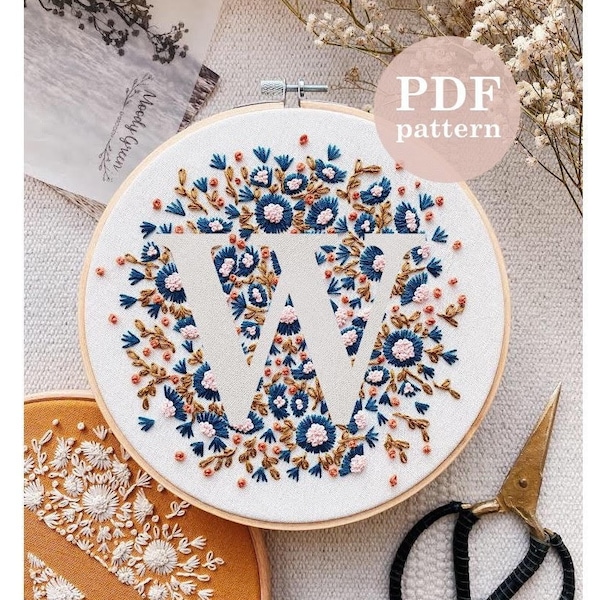 Letter W Embroidery - Etsy
