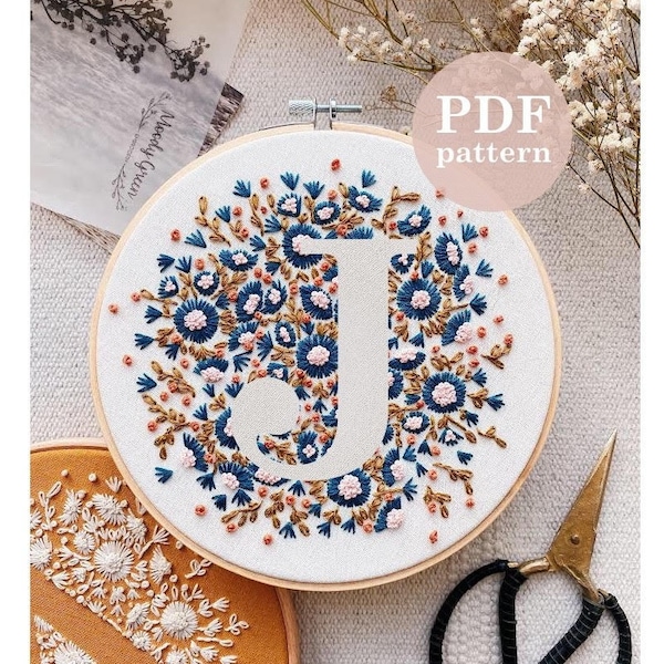 Letter J Embroidery - Etsy
