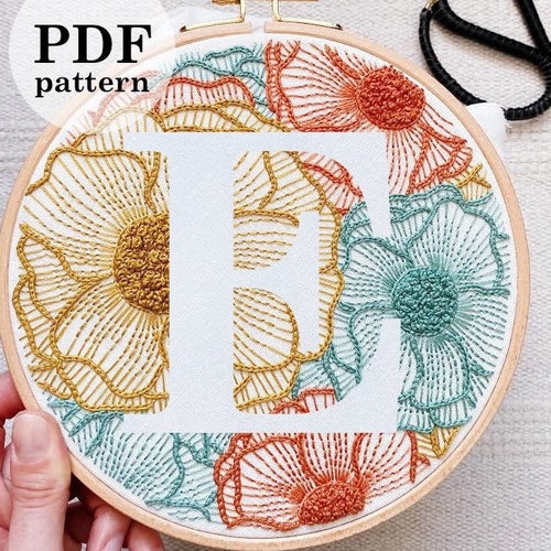 Floral Letter v Hand Embroidery Pattern / Digital - Etsy
