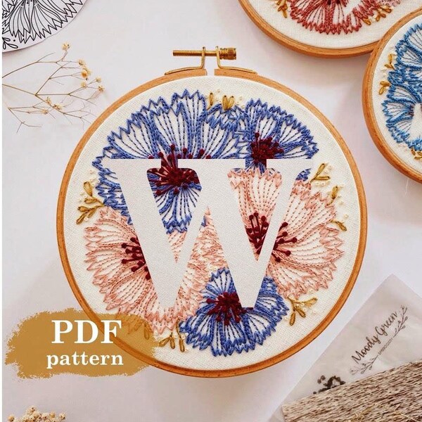 Letter W Embroidery - Etsy