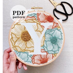 Floral Letter Y Hand Embroidery Pattern: DIY Monogram (PDF Download) - Etsy