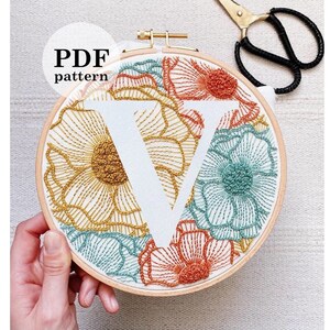 Floral Letter "v" Hand Embroidery Pattern / Digital PDF Download ...
