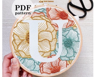 Floral Letter m Hand Embroidery Pattern / Digital | Etsy