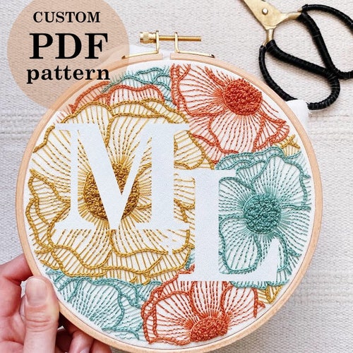 Personalized Botanical Initials PDF Hand Embroidery Pattern / - Etsy