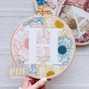 Floral Letter H Embroidery Pattern: DIY Monogram (digital PDF) - Etsy