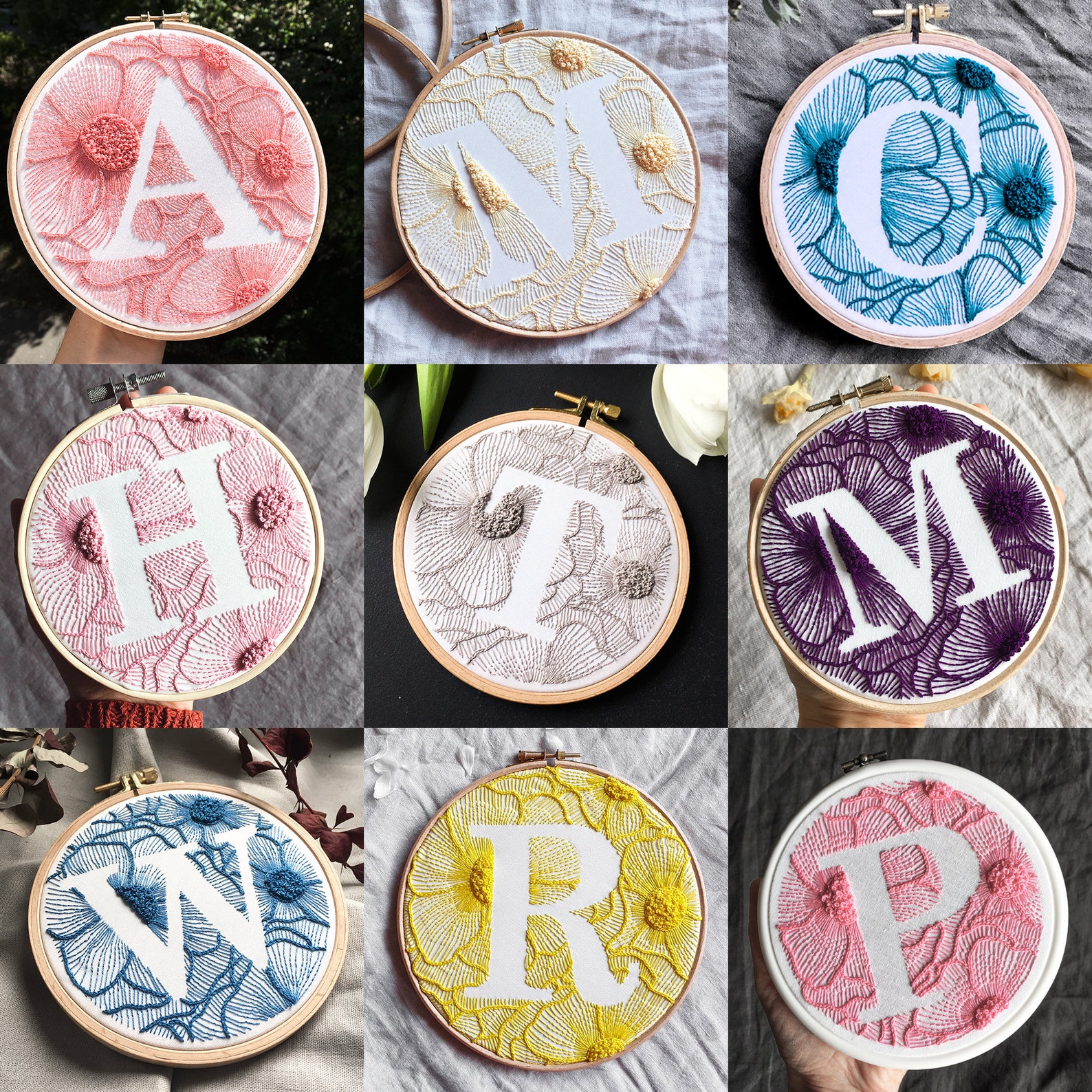 Personalized Hand Embroidery Monogram Hoop / Custom Initial - Etsy