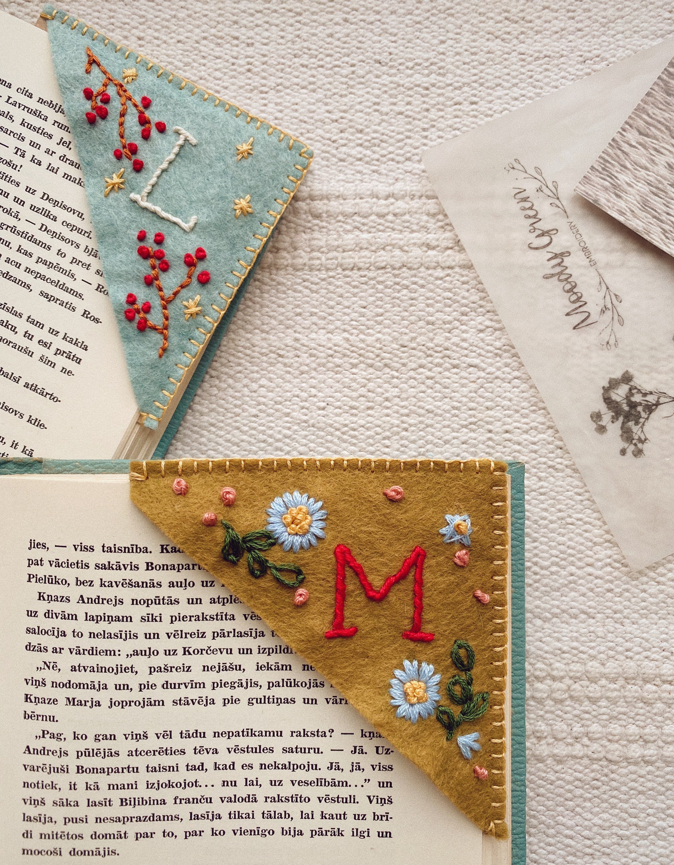 Personalized Hand Embroidered Felt Corner Bookmark / Original ...