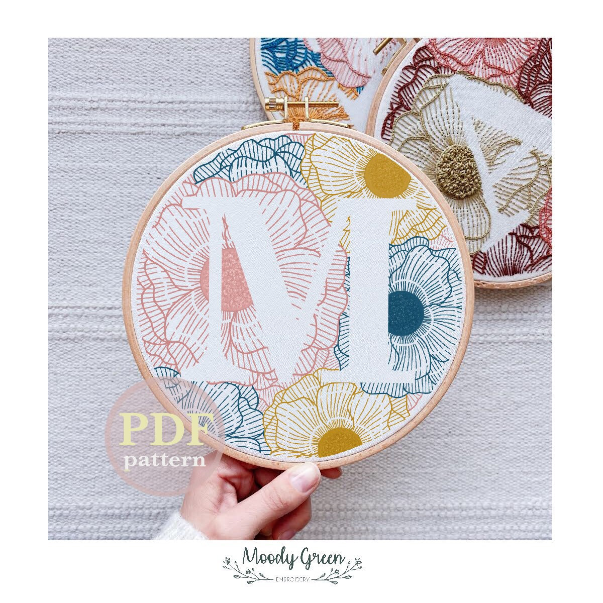 Floral Letter M Hand Embroidery Pattern / Digital | Etsy