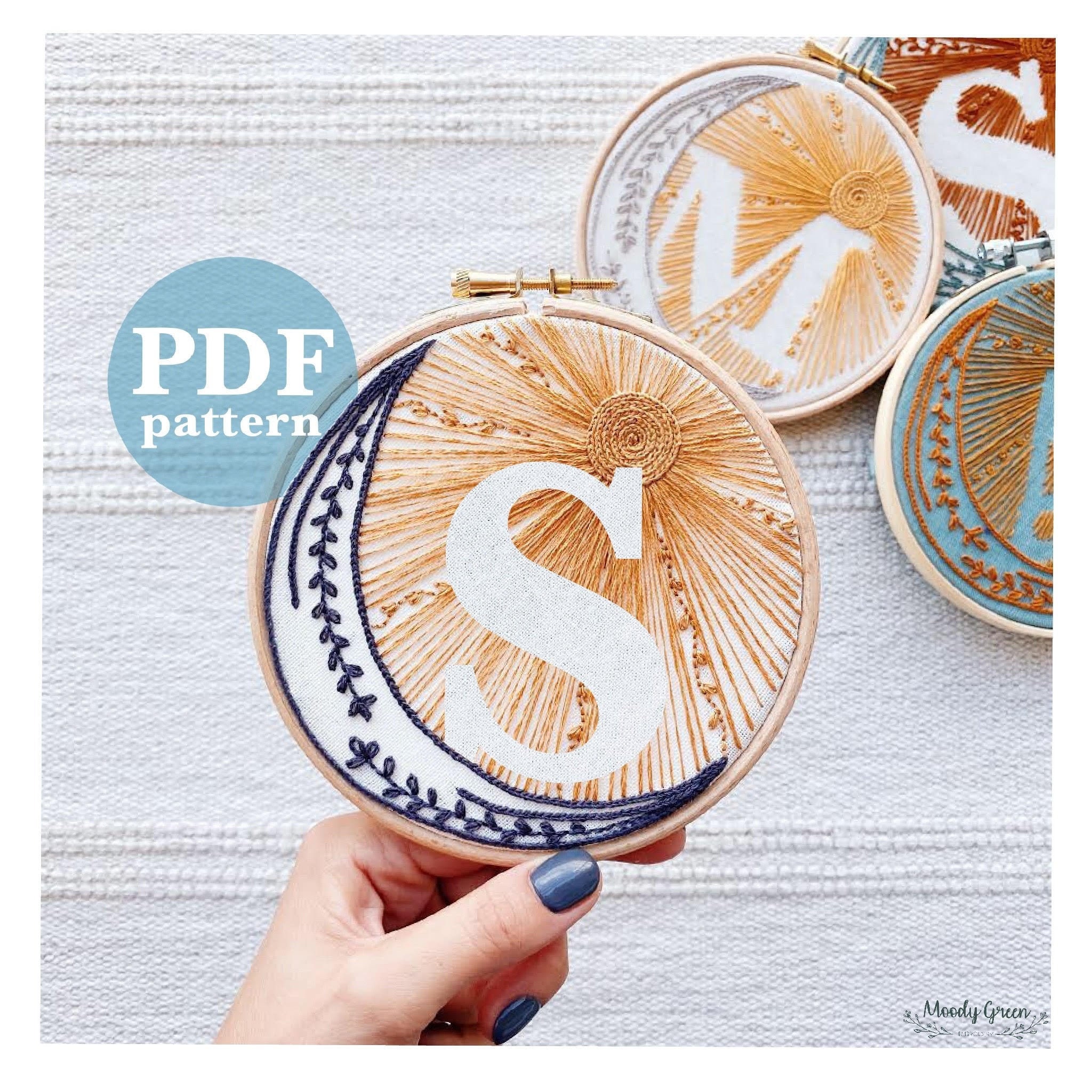 Celestial Design Letter s Hand Embroidery Pattern - Etsy