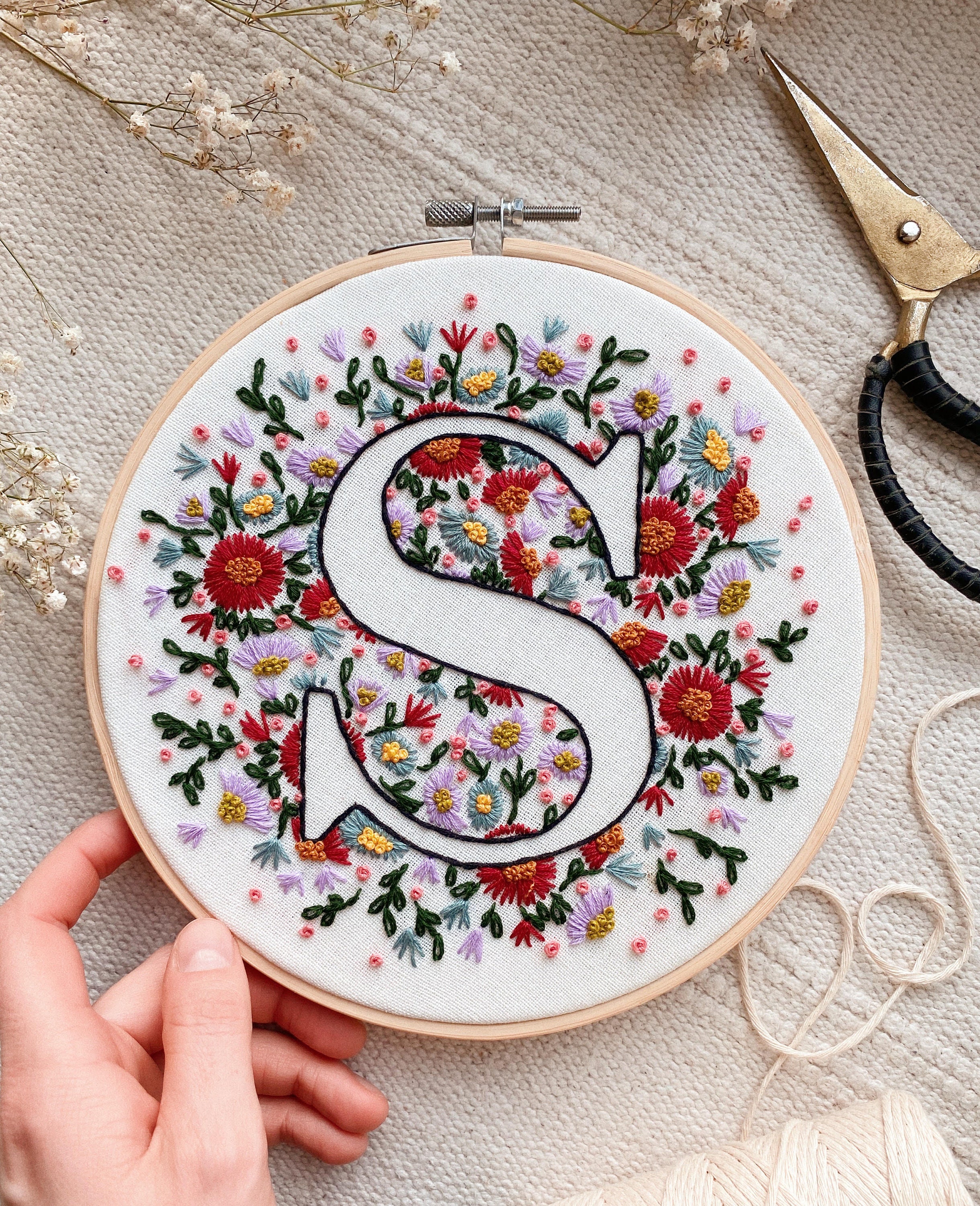 Tiny Flower Letter G Hand Embroidery Pattern: Detailed DIY Hoop Art ...
