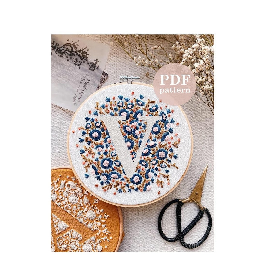 Tiny Flower Letter "v" Hand Embroidery Pattern: Floral DIY Hoop Art ...