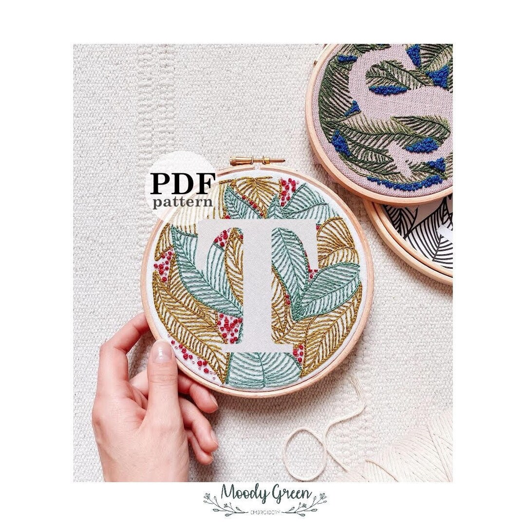 Botanical Letter t Hand Embroidery Pattern / Digital PDF Download ...