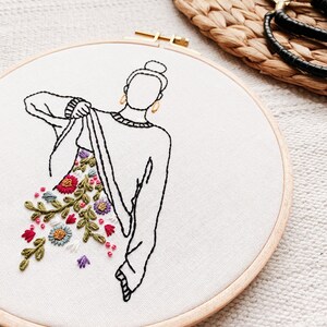 Floral Lady Hand Embroidery Hoop: Modern Needle Art Wall Decor - Etsy