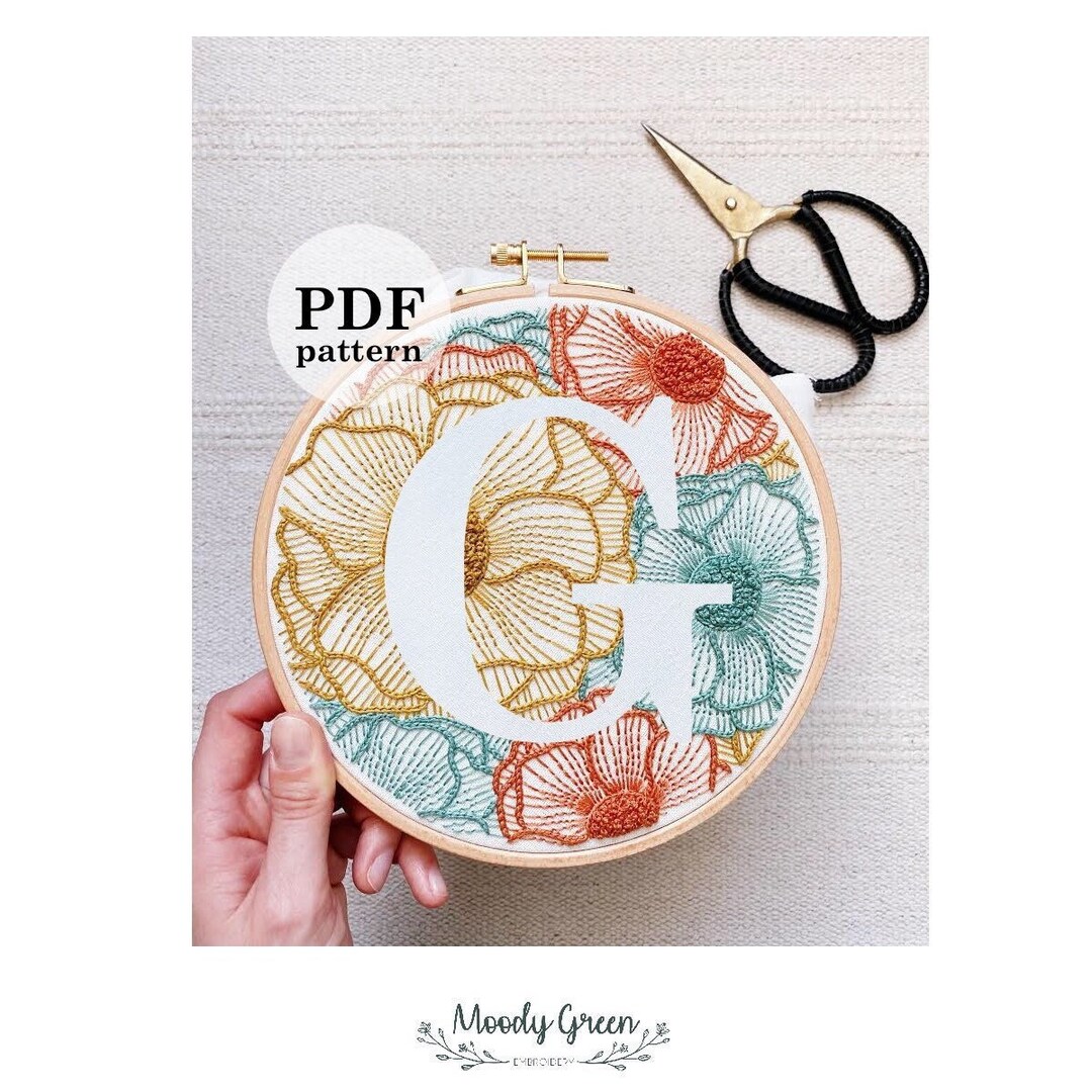 Floral Letter "g" Hand Embroidery Pattern: DIY Monogram (digital PDF ...