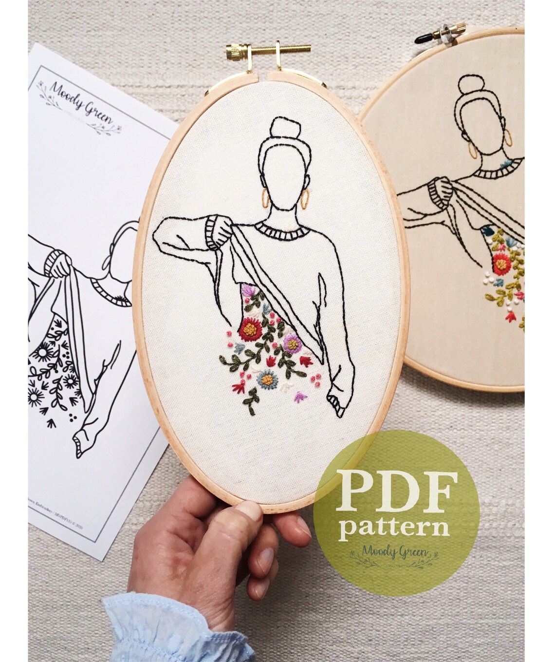 Floral Lady Hand Embroidery Pattern / Easy Digital PDF - Etsy