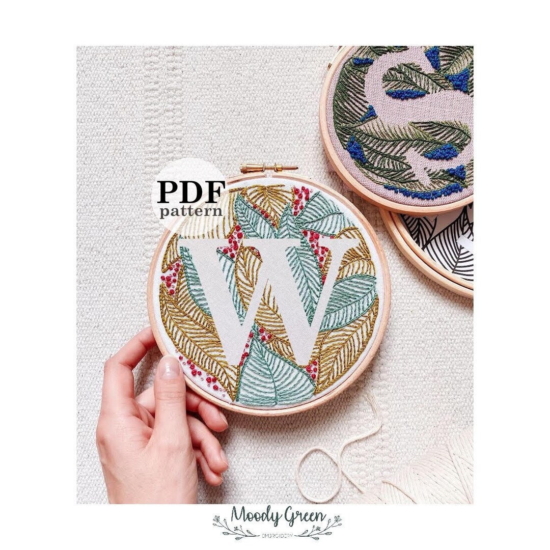Botanical Letter w Hand Embroidery Pattern / - Etsy