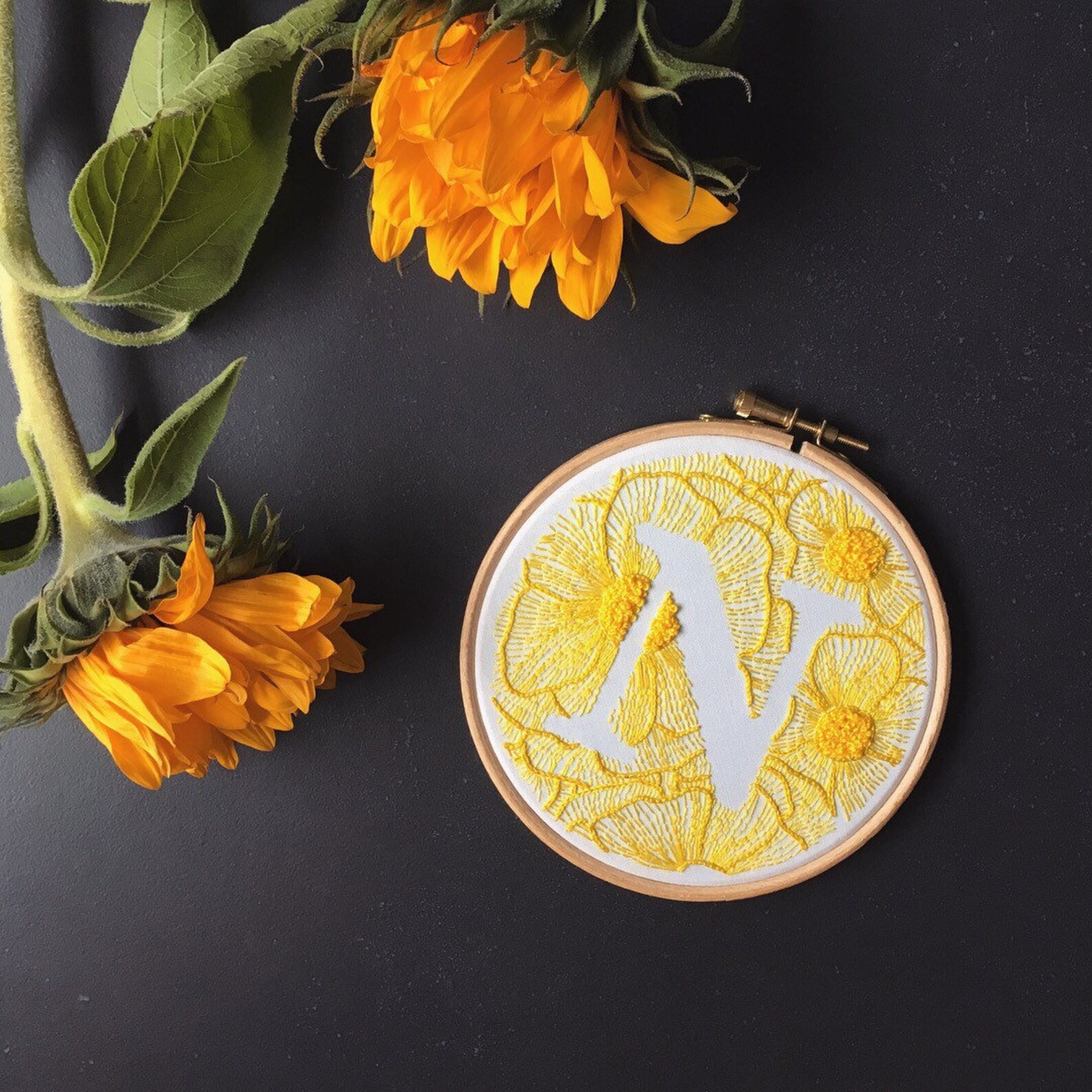 Personalized Hand Embroidery Monogram Hoop / Custom Initial - Etsy