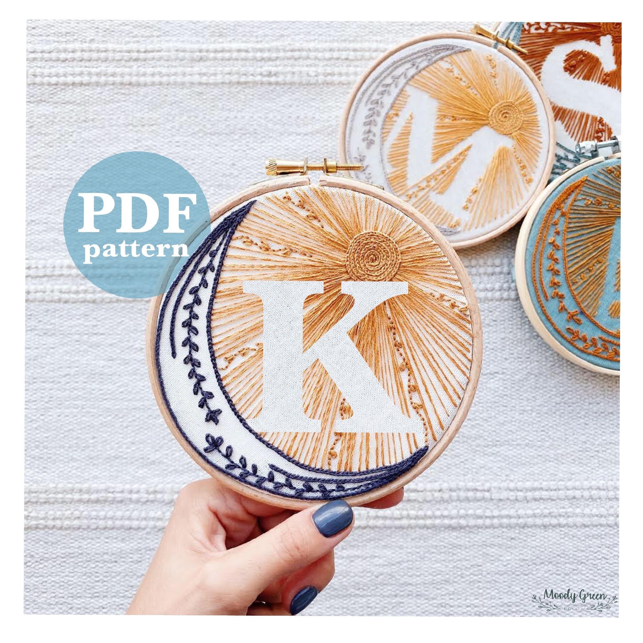 Celestial Design Letter K Hand Embroidery Pattern | Etsy