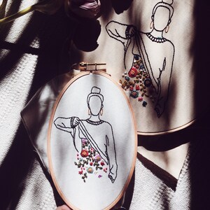 Floral Lady Hand Embroidery Hoop: Modern Needle Art Wall Decor - Etsy