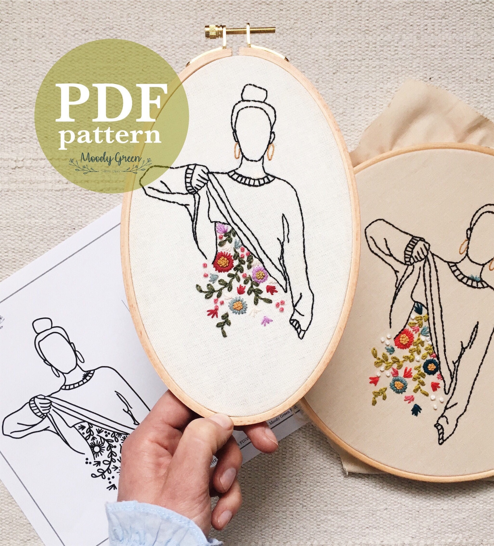 Floral Lady Hand Embroidery Pattern / Easy Digital PDF - Etsy
