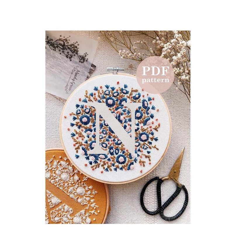 Tiny Flower Letter n Hand Embroidery Pattern / - Etsy