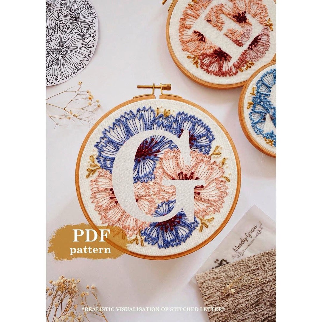 Cornflower Letter G Hand Embroidery Pattern: Floral Initial (digital ...
