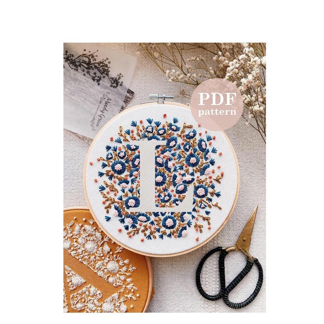 Floral Letter "l" Hand Embroidery Pattern: DIY Hoop Art (digital PDF ...
