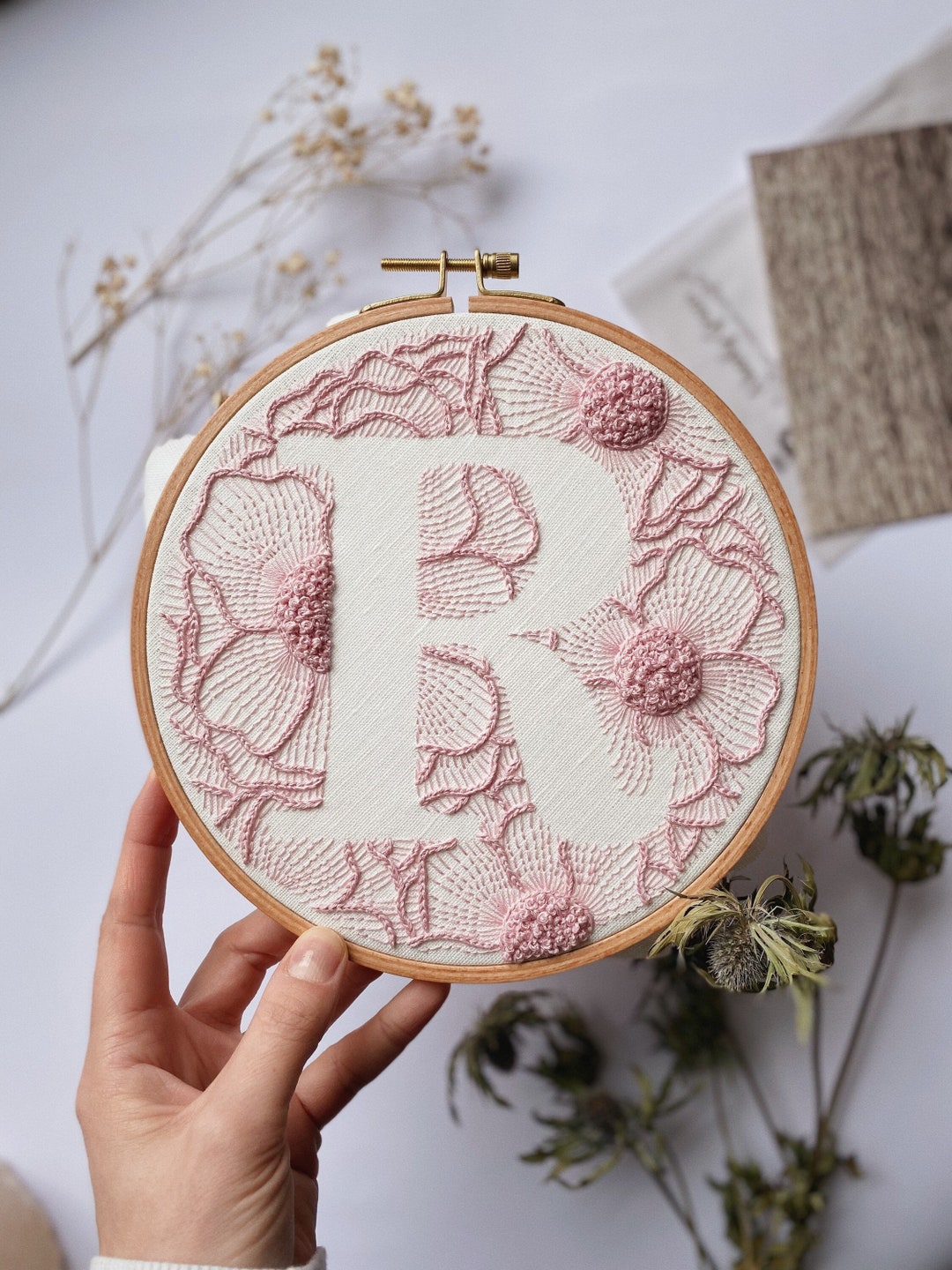 Personalized Hand Embroidery Monogram Hoop / Custom Initial Hand ...