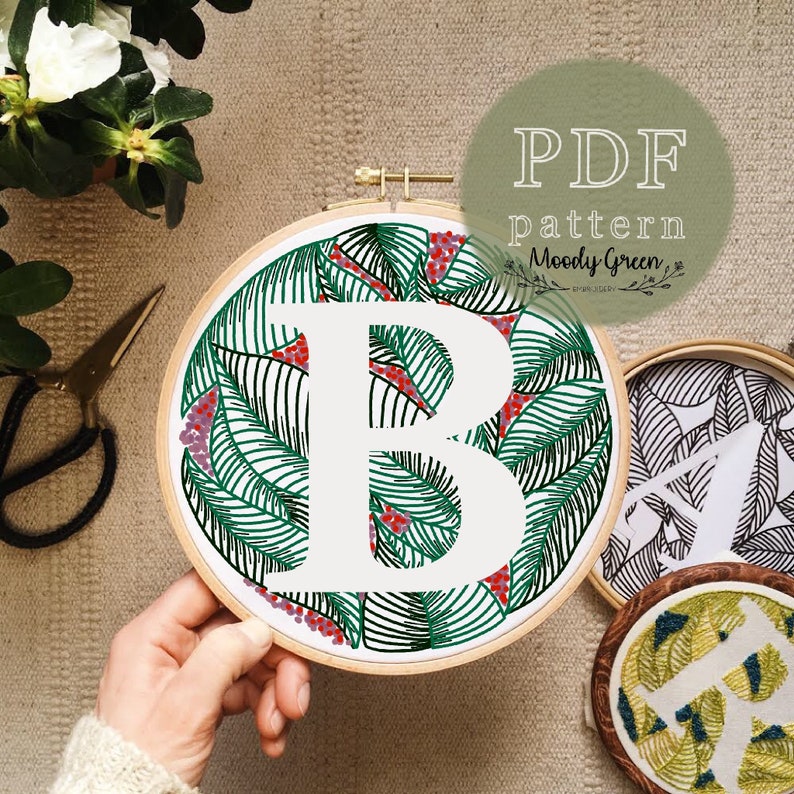 Botanical Letter B Hand Embroidery Pattern / | Etsy