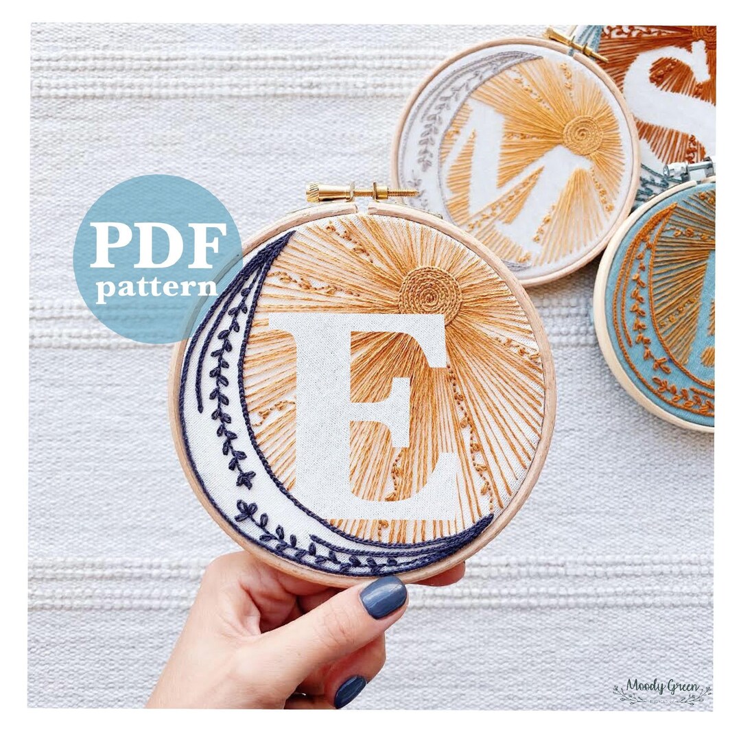 Celestial Design Letter "e" Hand Embroidery Pattern / Digital PDF ...