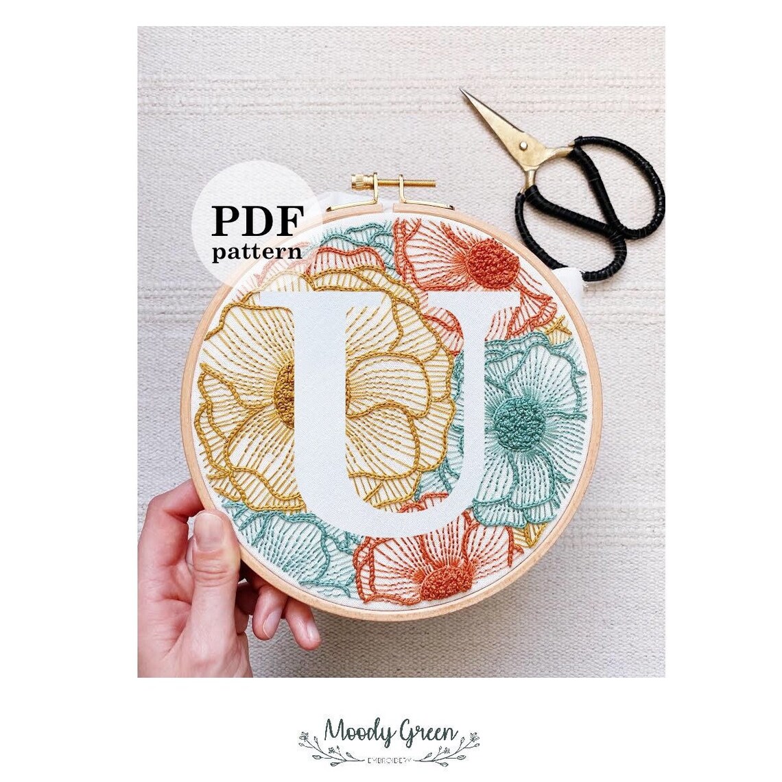 Floral Letter "u" Hand Embroidery Pattern: DIY Monogram (digital PDF ...