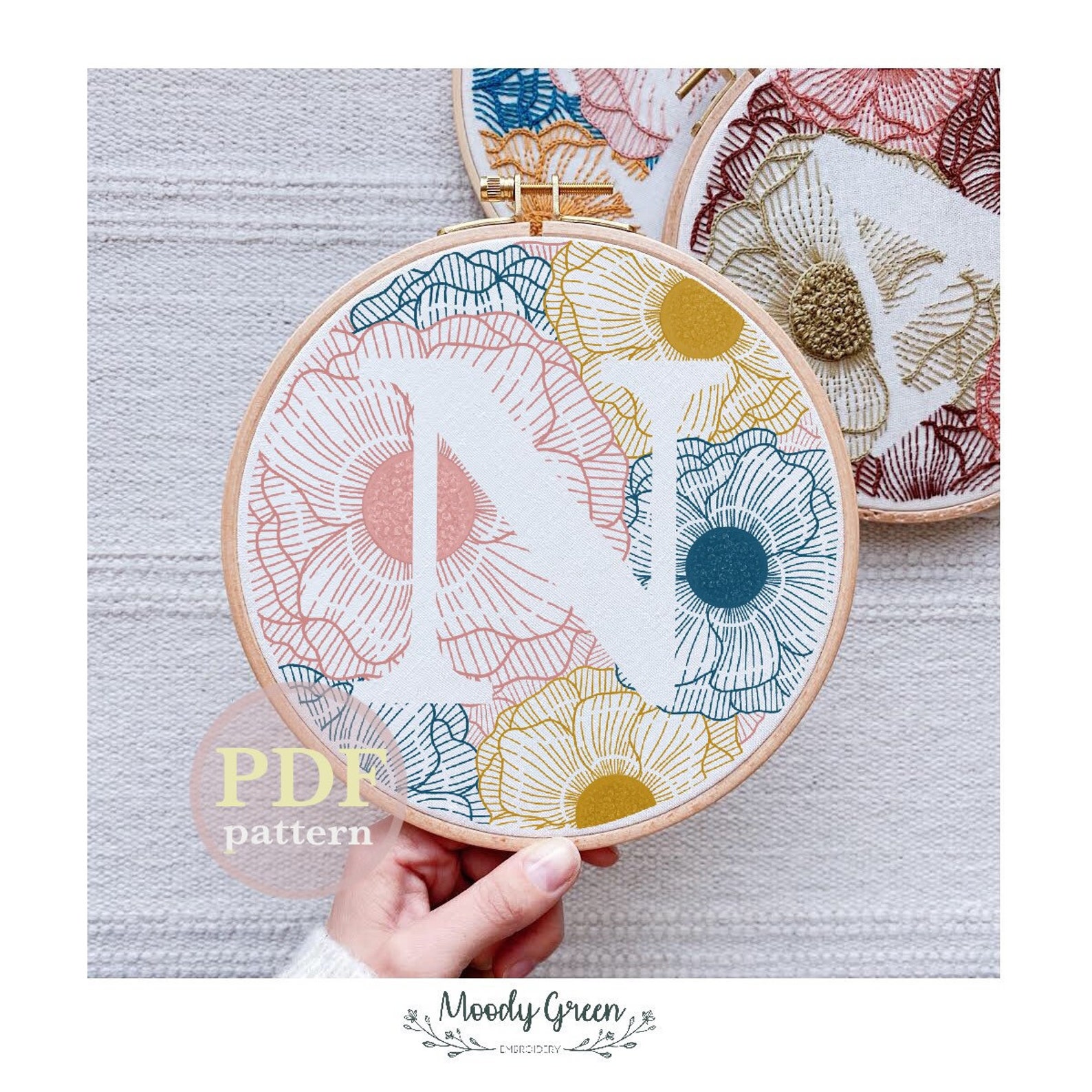Floral Letter N Hand Embroidery Pattern: DIY Monogram (digital PDF) - Etsy