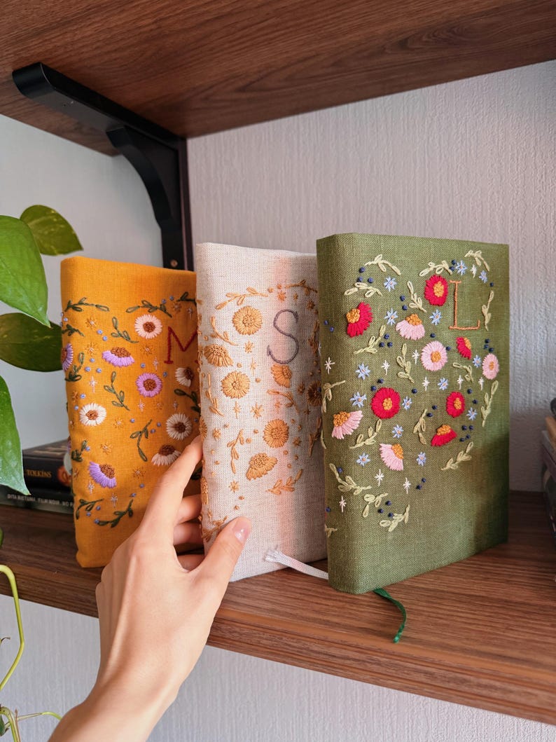 Personalized Foldable Book Cover : Floral Hand Embroidery PDF Pattern ...