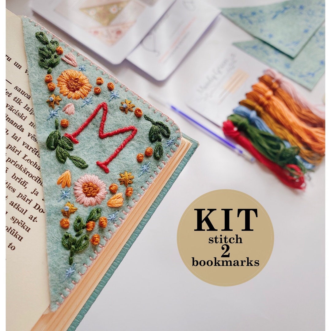 Mini KIT to Make 2 Hand Embroidered Corner Bookmarks / Custom Letter ...