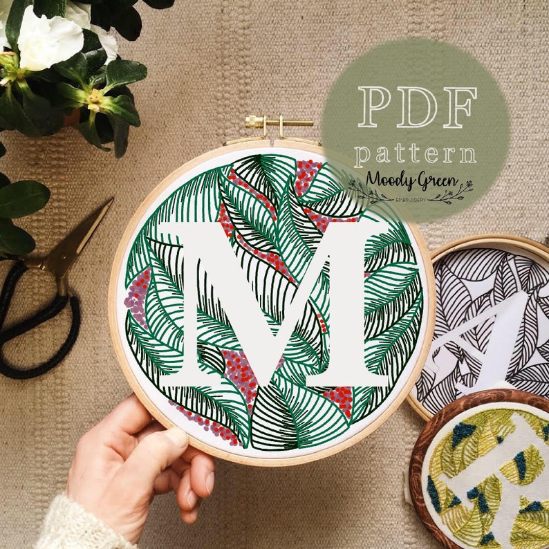 Botanical Letter M Hand Embroidery Pattern / | Etsy