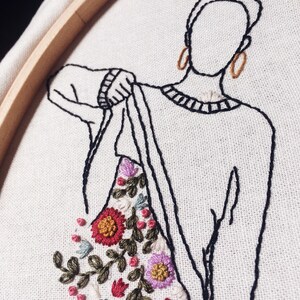 Floral Lady Hand Embroidery Hoop: Modern Needle Art Wall Decor - Etsy