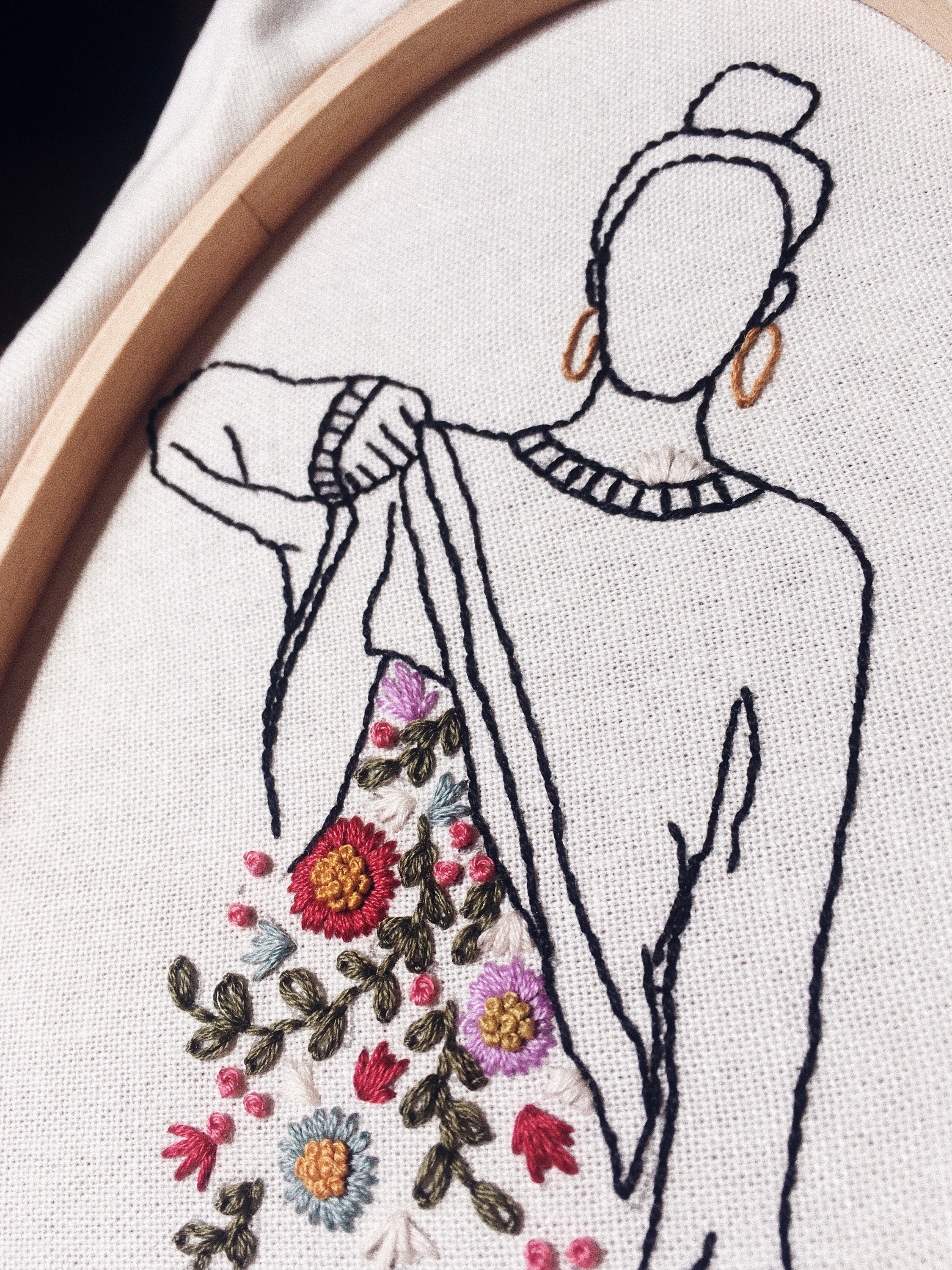Floral Lady Hand Embroidery Hoop / Modern Hand Embroidery Wall - Etsy