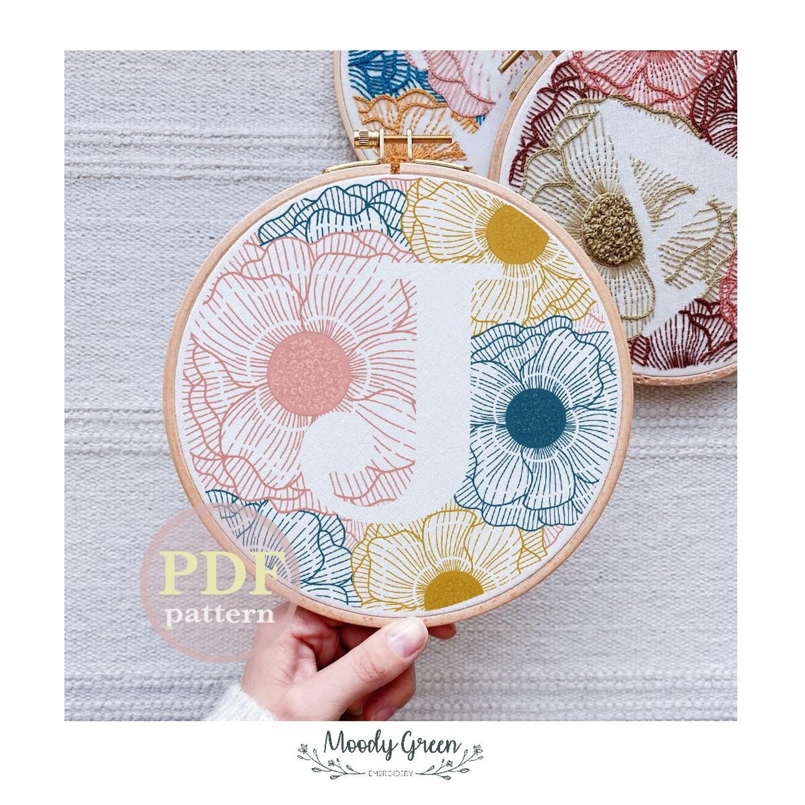 Floral Letter "j" Hand Embroidery Pattern: DIY Monogram (digital PDF ...