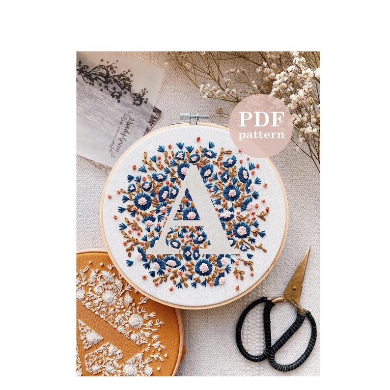 Tiny Flower Letter A Hand Embroidery Pattern: DIY Hoop Art (digital PDF ...