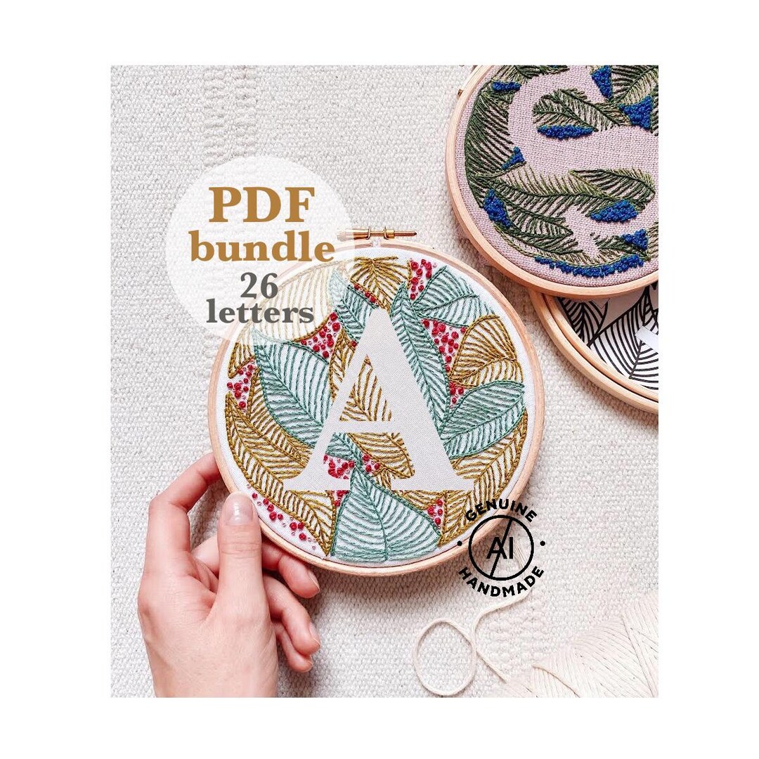 Botanical Design Alphabet Bundle Hand Embroidery Pattern / Digital PDF ...