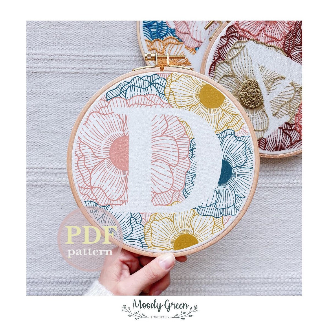 Floral Letter D Hand Embroidery Pattern / Digital - Etsy 日本