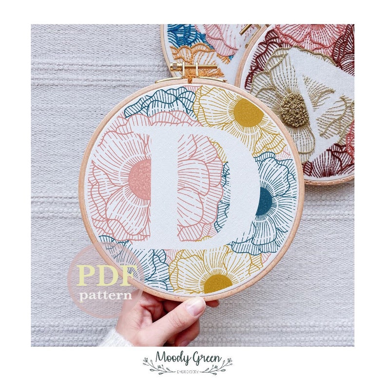 Floral Letter D Hand Embroidery Pattern: DIY Monogram (digital PDF) - Etsy