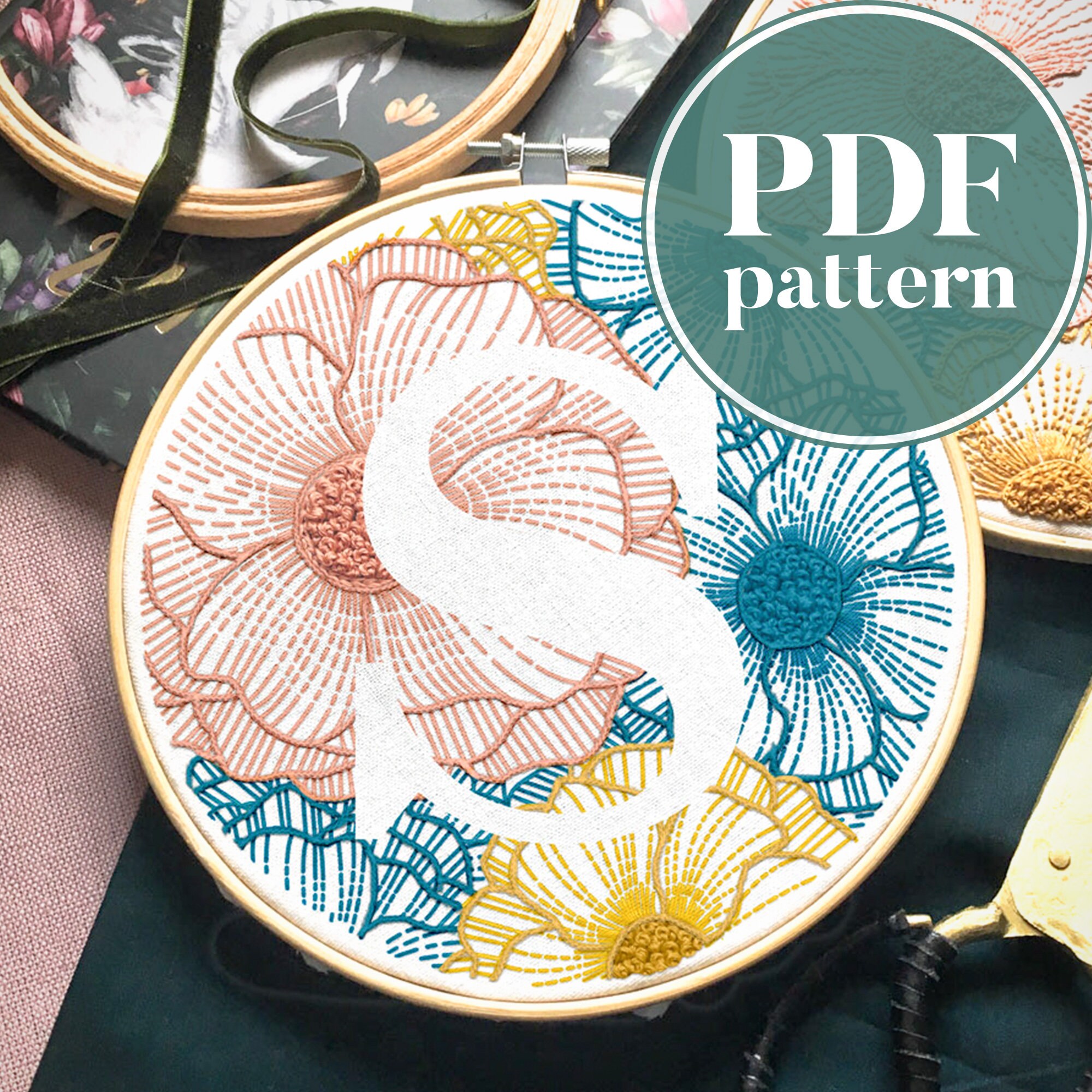 Floral Letter S Hand Embroidery Pattern / Digital | Etsy