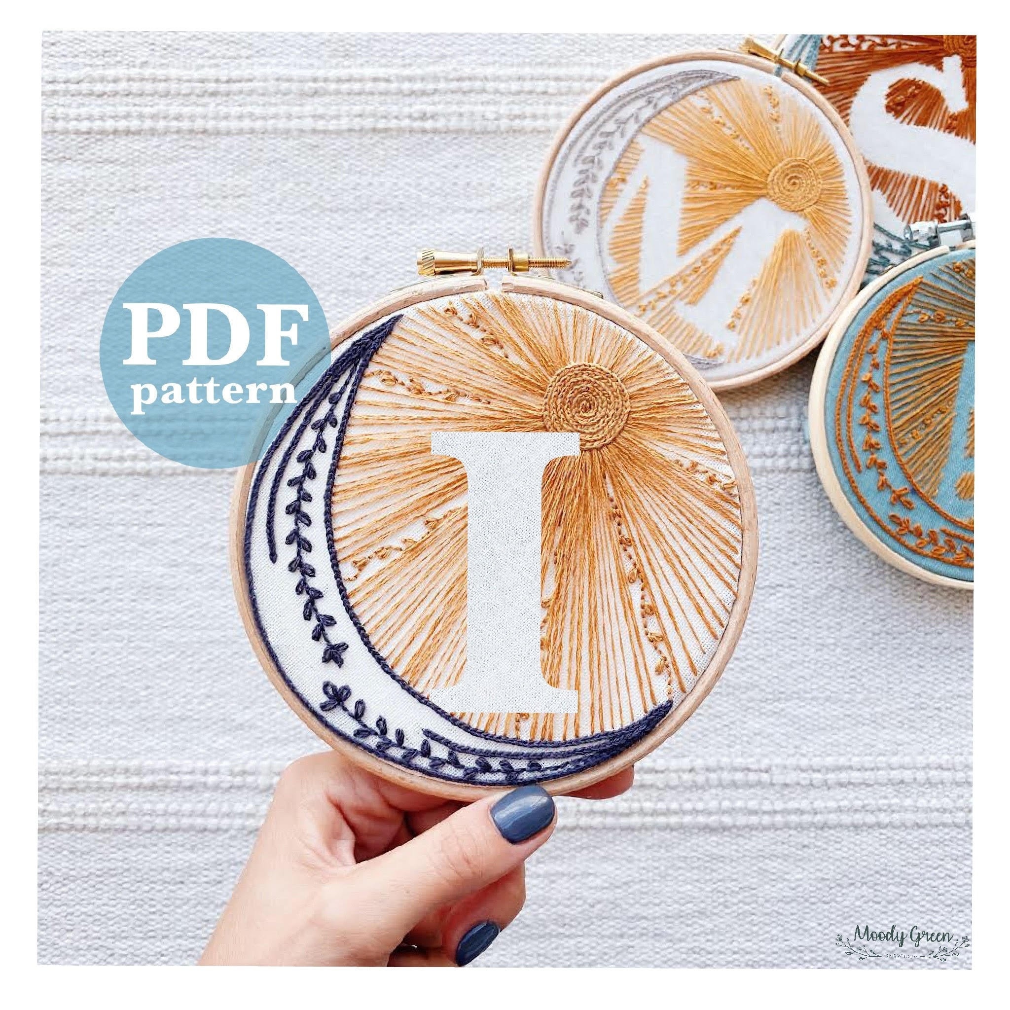 Celestial Design Letter i Hand Embroidery Pattern - Etsy