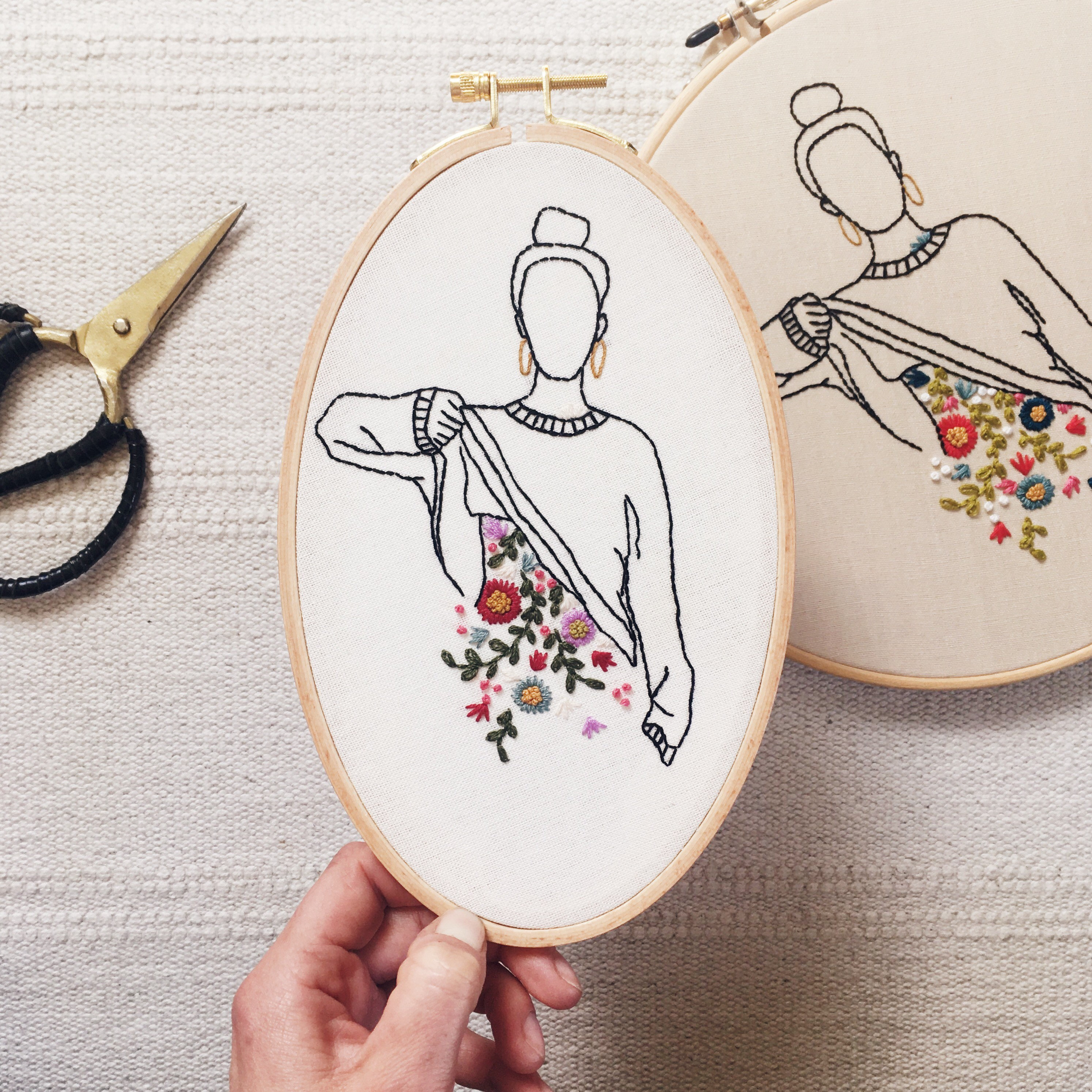 Floral Lady Hand Embroidery Hoop / Modern Hand Embroidery Wall - Etsy