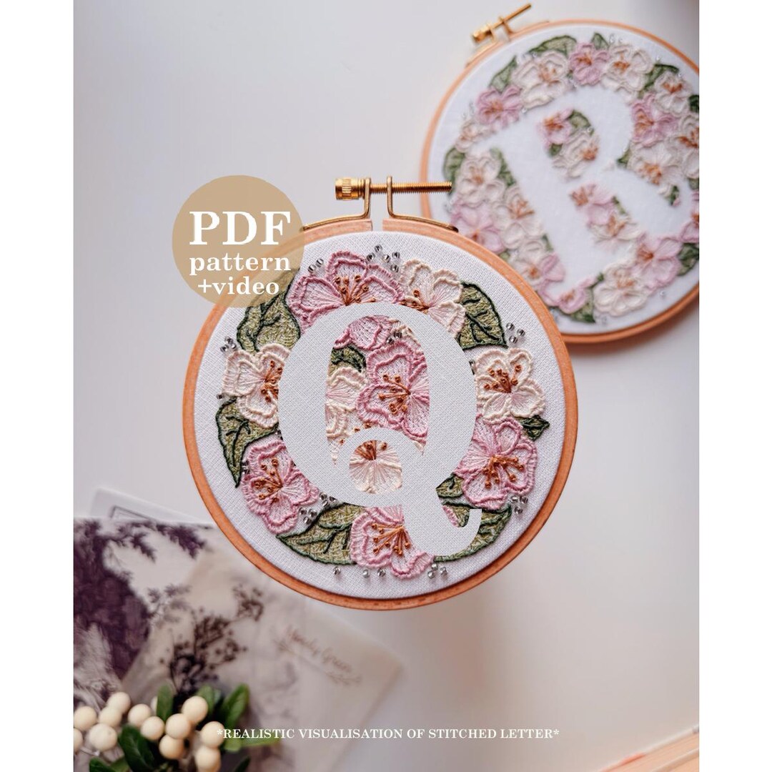 Letter "q" Apple Blossom Embroidery Pattern: DIY Hoop Art (digital PDF ...