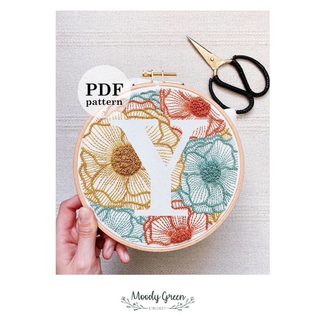 Floral Letter Y Hand Embroidery Pattern: DIY Monogram (PDF Download) - Etsy